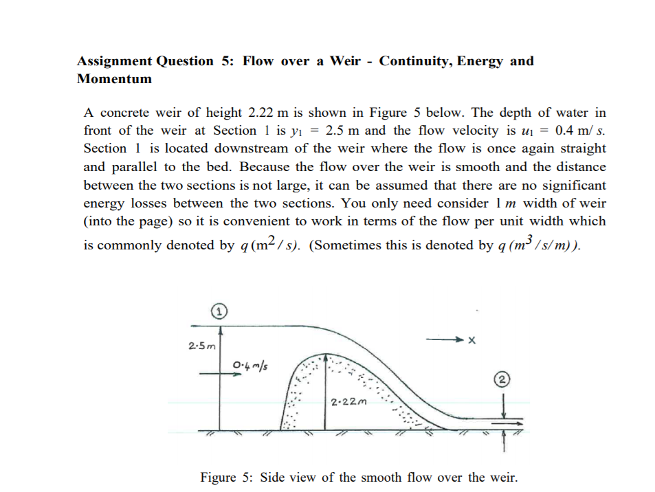 Solved Assignment Question 5: Flow over a Weir - Continuity, | Chegg.com