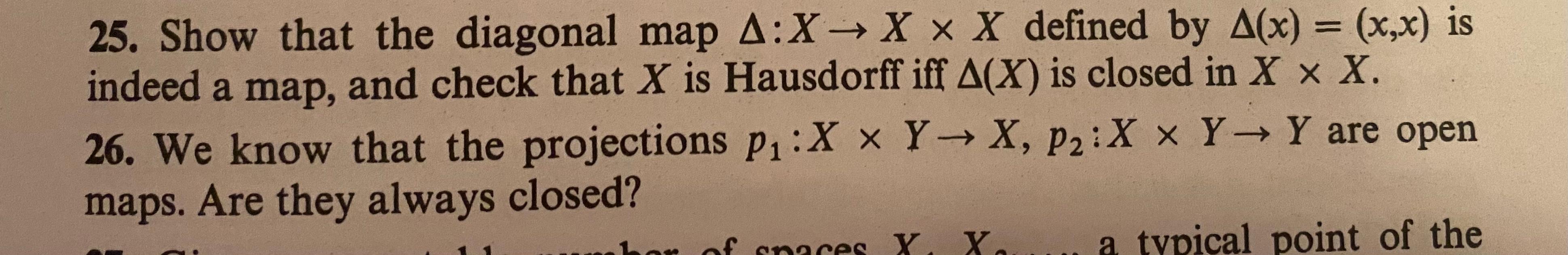 Solved 25. Show that the diagonal map A:X X X X defined by | Chegg.com