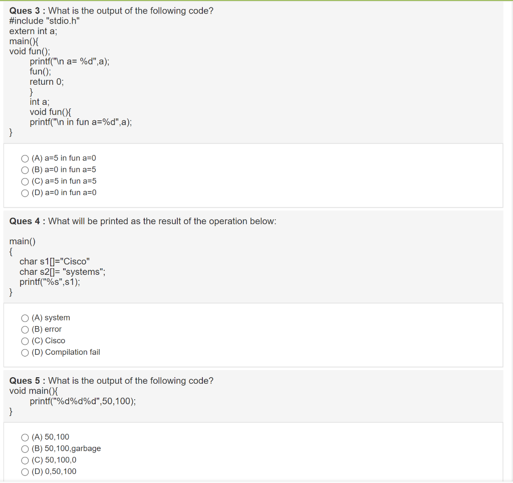 Solved Ques 1: What is the output of the following code? | Chegg.com