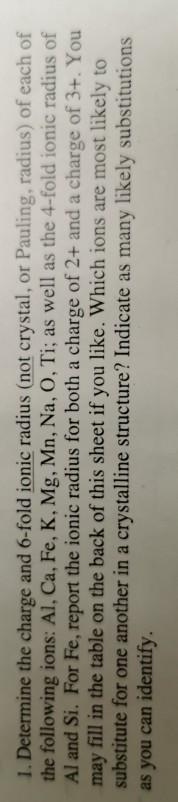 1. Determine the charge and 6-fold ionic radius (not | Chegg.com