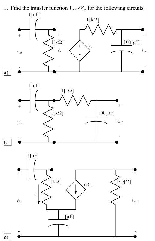 Find the transfer function Vout Vin ﻿for the | Chegg.com