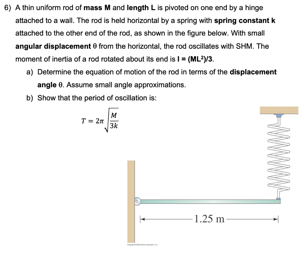 Solved A thin uniform rod of mass M and length L is pivoted | Chegg.com