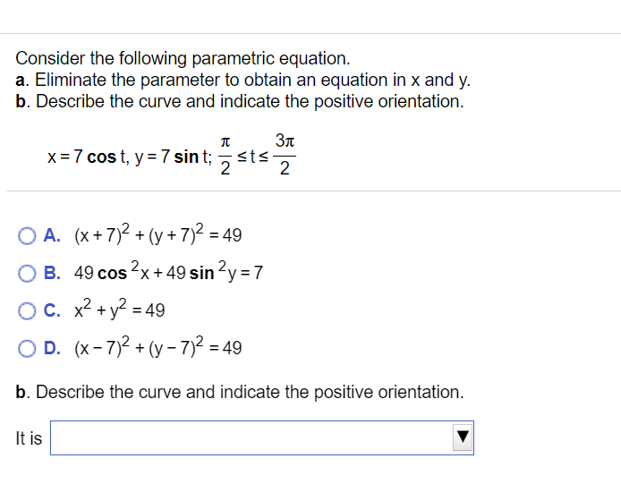 Solved Consider the following parametric equation. a. | Chegg.com