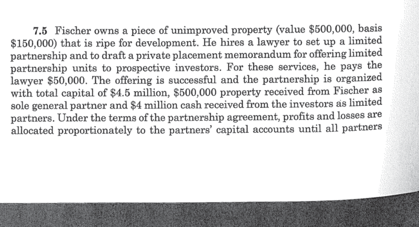 Solved 7.5 Fischer owns a piece of unimproved property | Chegg.com