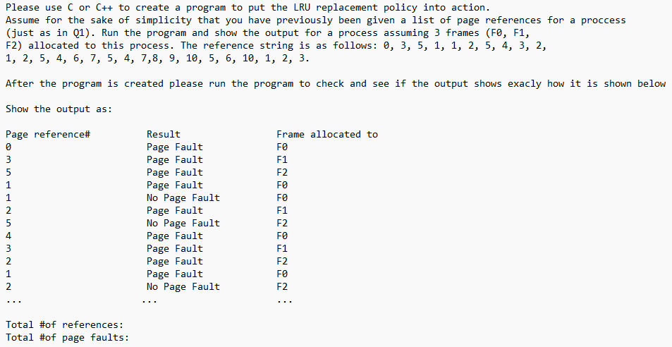 Solved Please Use C Or Cto Create A Program To Put The Lru 