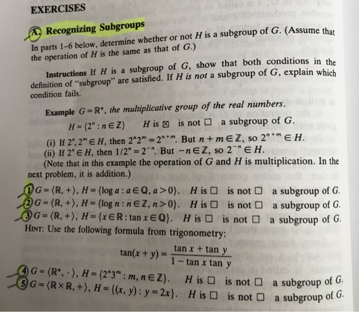 Solved EXERCISES Recognizing Subgroups e that Instructions | Chegg.com