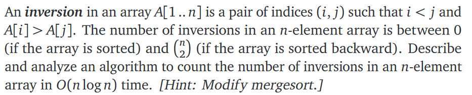 Solved An inversion in an array A[1.. n] is a pair of | Chegg.com
