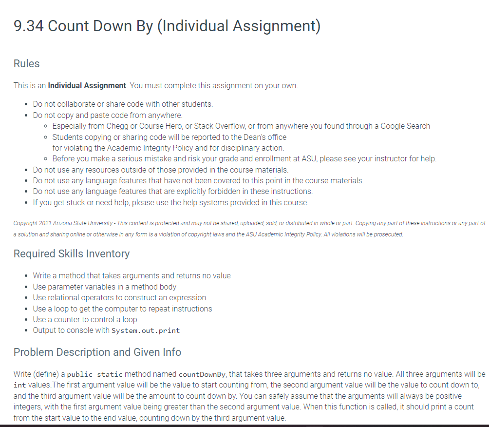 Solved 9.34 Count Down By (Individual Assignment) Rules This | Chegg.com