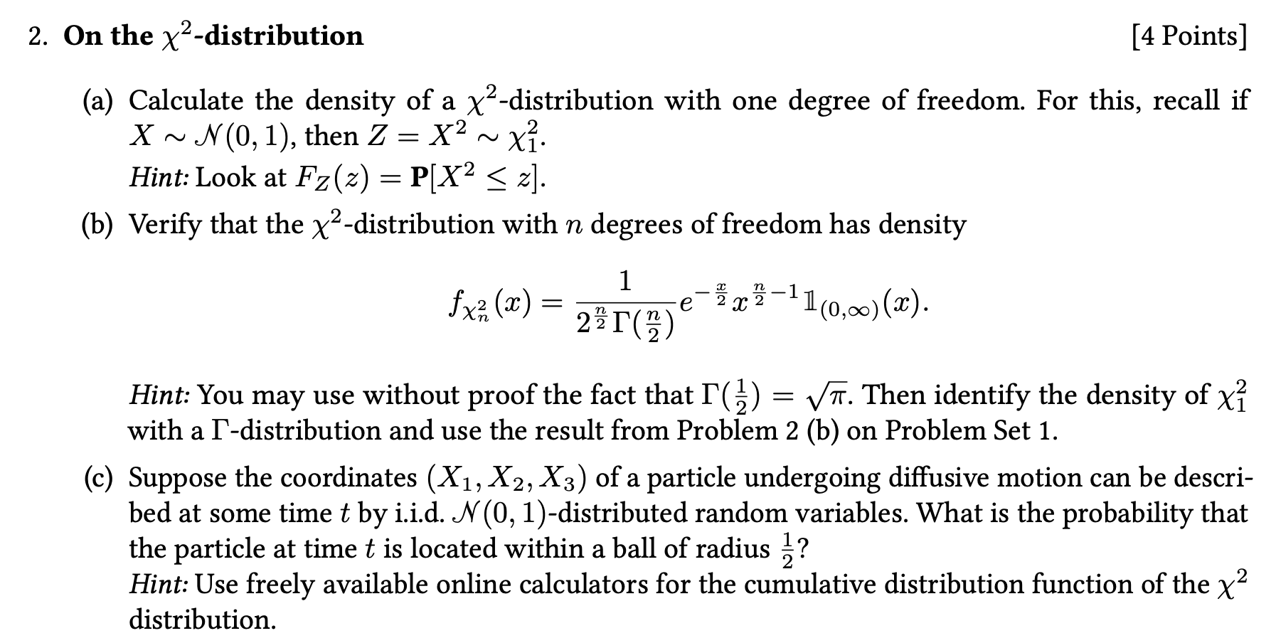 Solved 2. On the x2-distribution [4 Points) = > (a) | Chegg.com