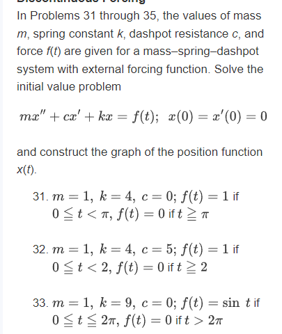 Solved In Problems 31 through 35, the values of mass m, | Chegg.com