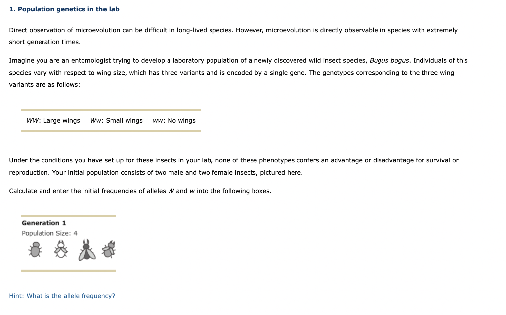 1. Population genetics in the lab Direct observation | Chegg.com