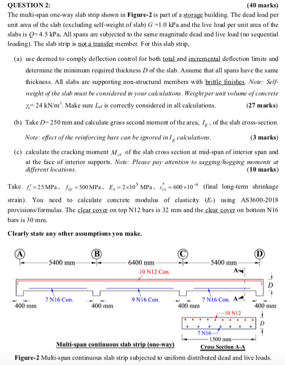 QUESTION 2: (40 marks) The multi-span one-way slab | Chegg.com