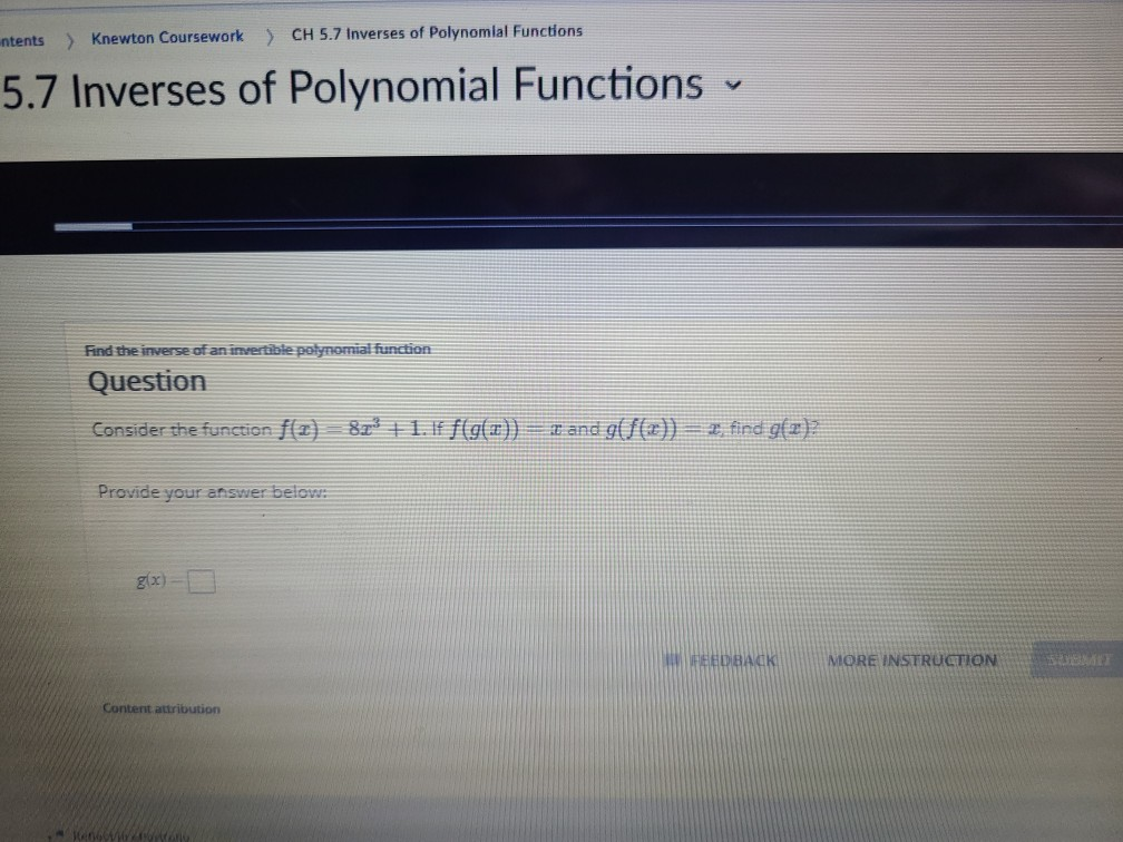 Solved ntents > Knewton Coursework > CH 5.7 Inverses of | Chegg.com