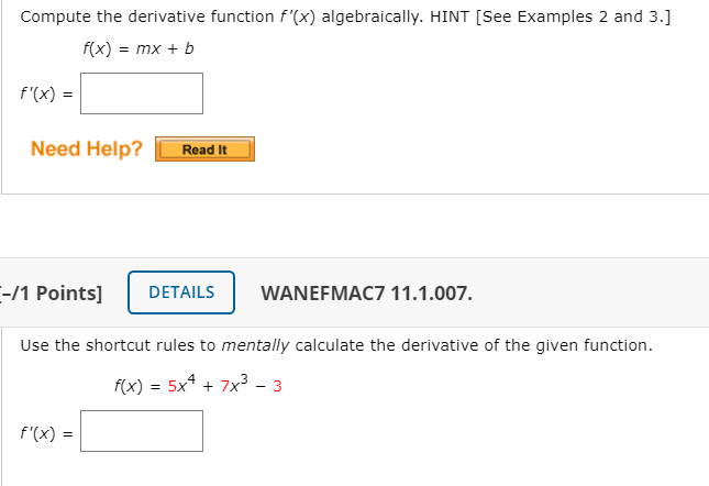 Solved Compute the derivative function f'(x) algebraically. | Chegg.com