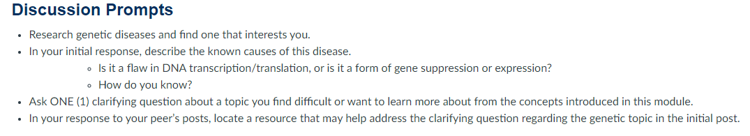 Solved Discussion Prompts - Research genetic diseases and | Chegg.com