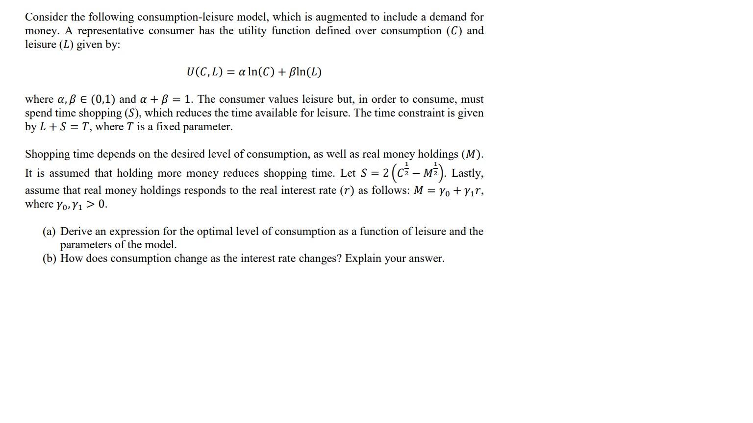 Solved Consider the following consumption-leisure model, | Chegg.com