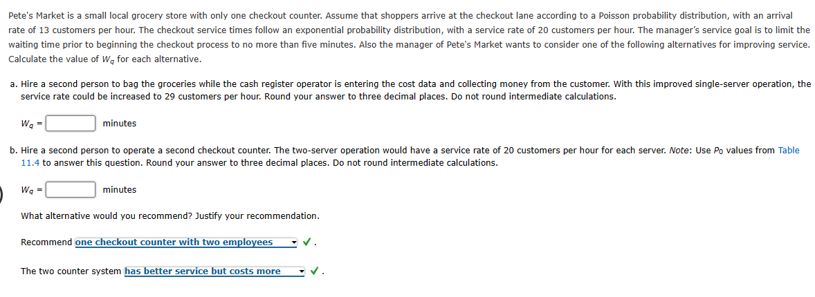 Solved TABLE 11.4 VALUES OF P0 FOR MULTIPLE-SERVER WAITING | Chegg.com