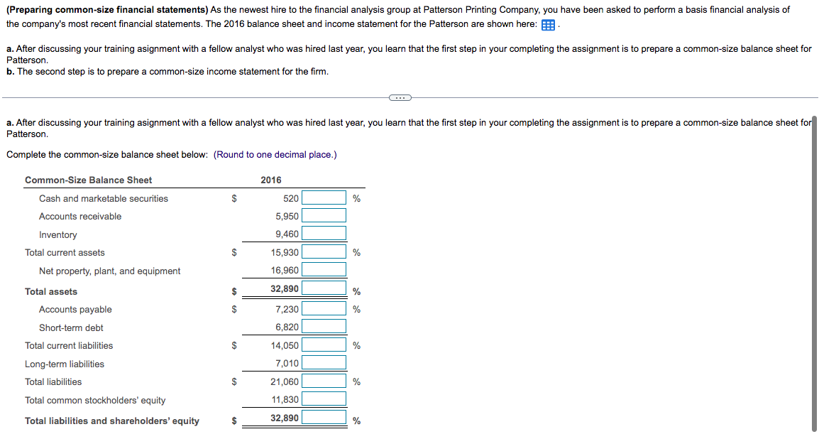 Solved (Preparing common-size financial statements) As the | Chegg.com