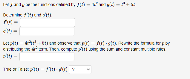 Solved = = Let f and g be the functions defined by f(t) = 4t | Chegg.com