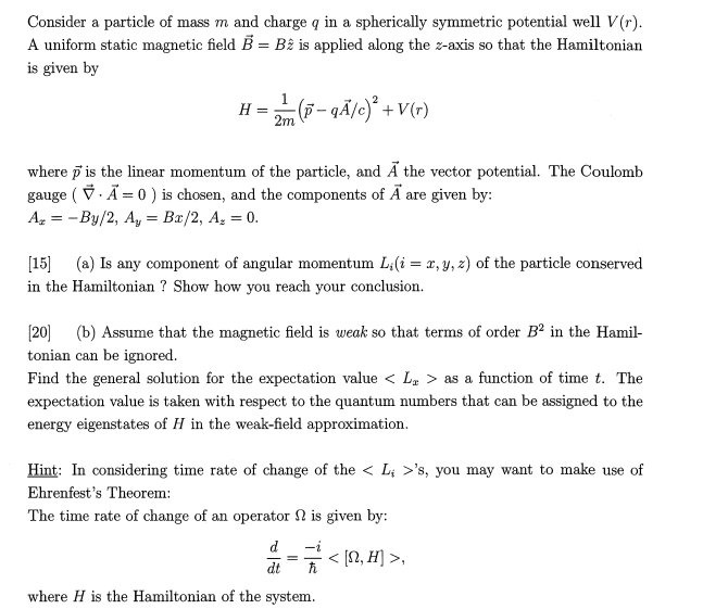 Solved Consider a particle of ﻿mass m ﻿and charge q in ﻿a | Chegg.com