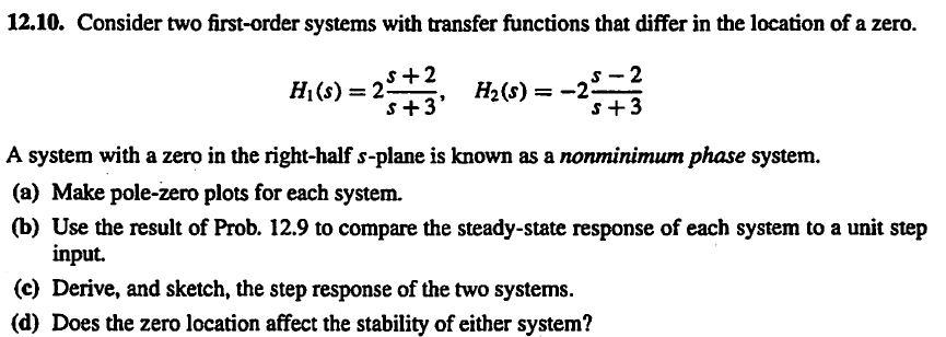 Solved 12.10. Consider two first-order systems with transfer | Chegg.com