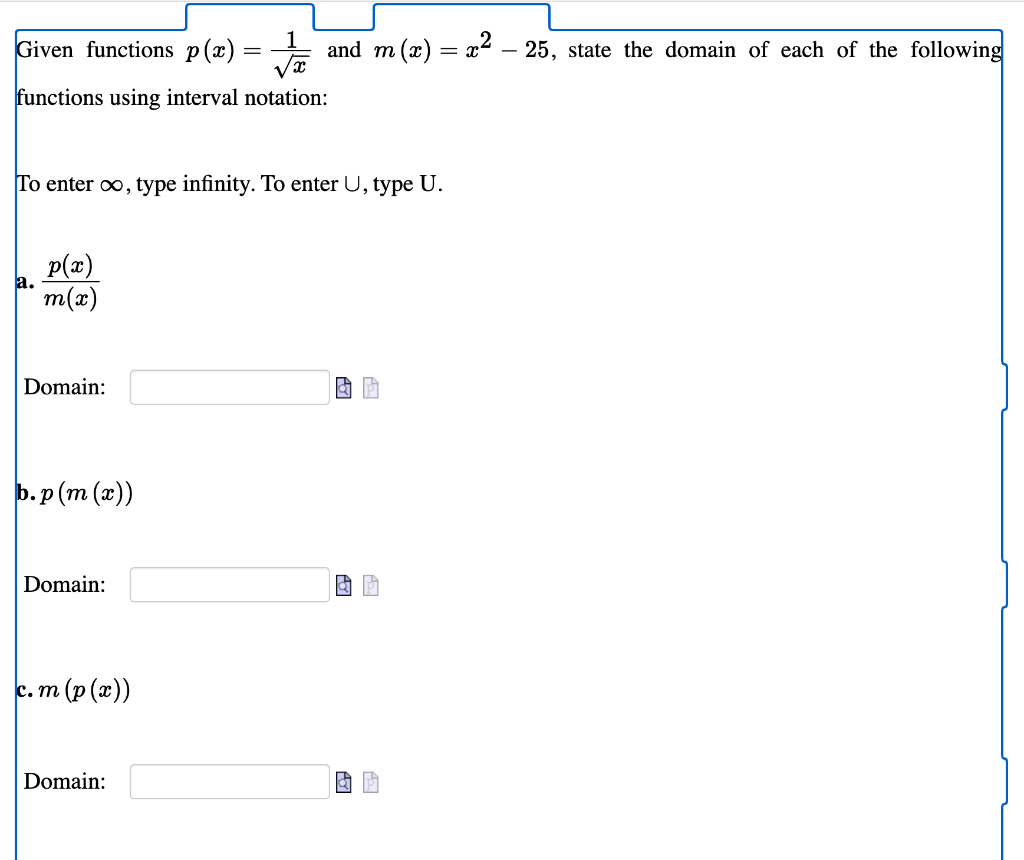 Solved Given functions p(x)=x1 and m(x)=x2−25, state the | Chegg.com