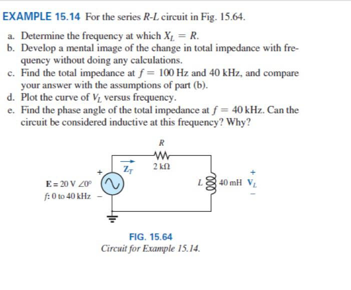 Solved EXAMPLE 15.14 ﻿For the series \( ﻿R \) - ﻿L circuit | Chegg.com