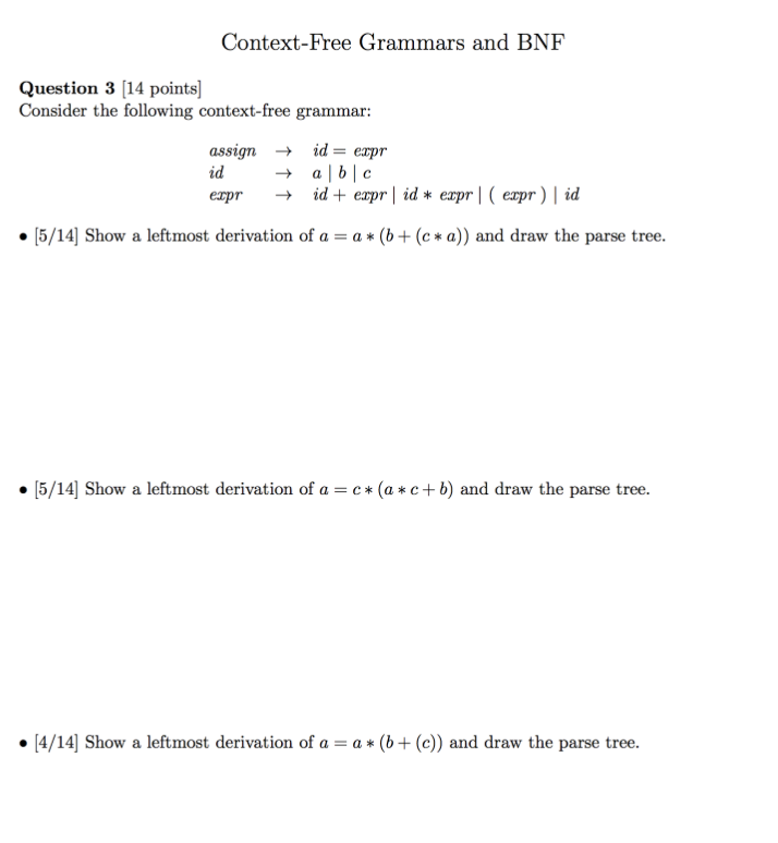 Solved Context-Free Grammars and BNF Question 3 (14 points] | Chegg.com