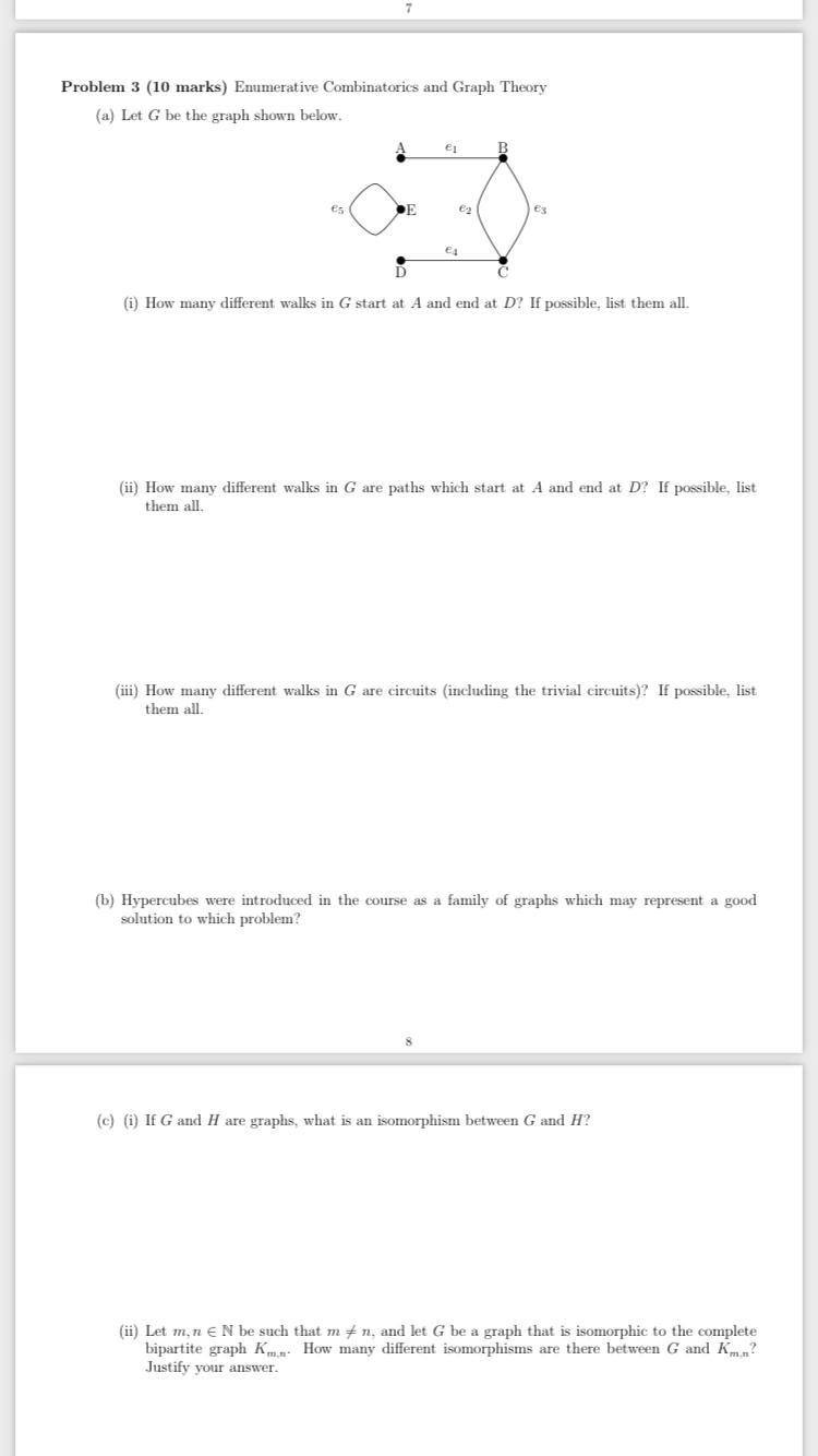 Solved Problem 3 (10 marks) Enumerative Combinatorics and | Chegg.com Solved Problem 3 (10 marks) Enumerative Combinatorics and | Chegg.com