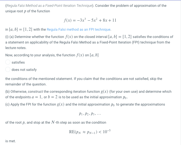 Solved (Regula Falsi Method as a Fixed-Point Iteration | Chegg.com