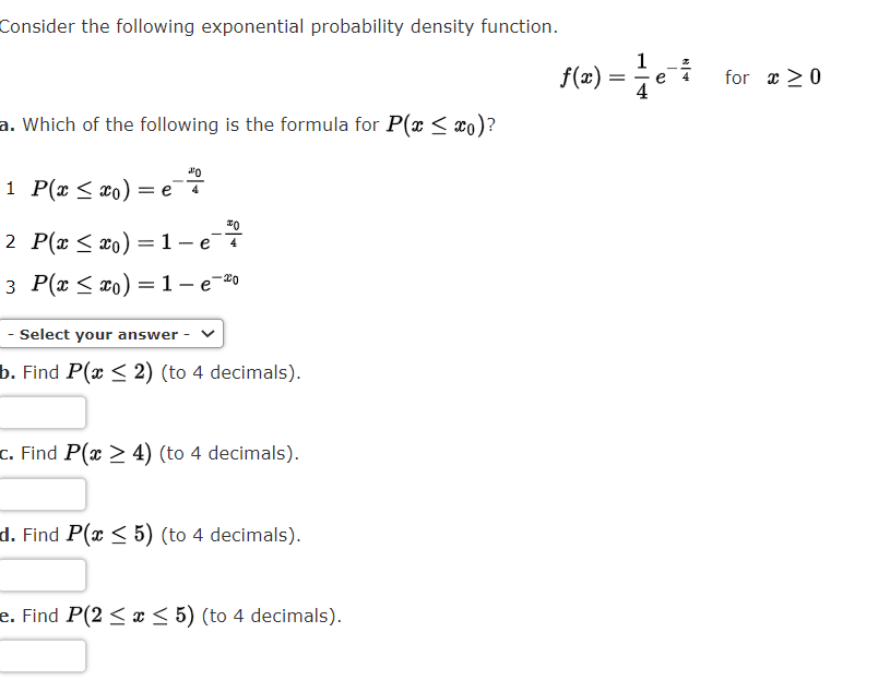 Solved Consider the following exponential probability | Chegg.com