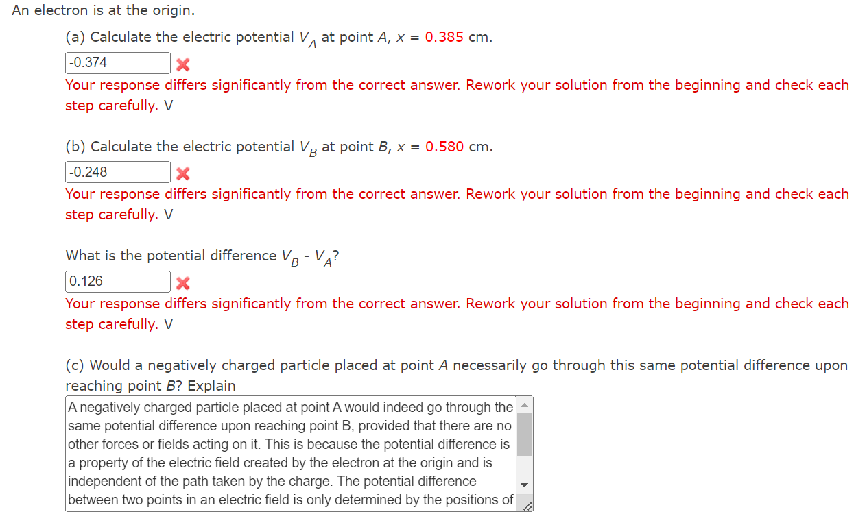 Solved An electron is at the origin.(a) ﻿Calculate the | Chegg.com