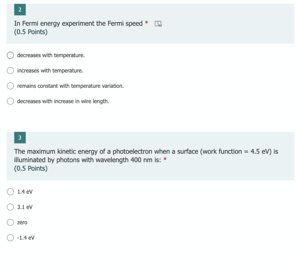 Solved 2 In Fermi energy experiment the Fermi speed * (0.5 | Chegg.com