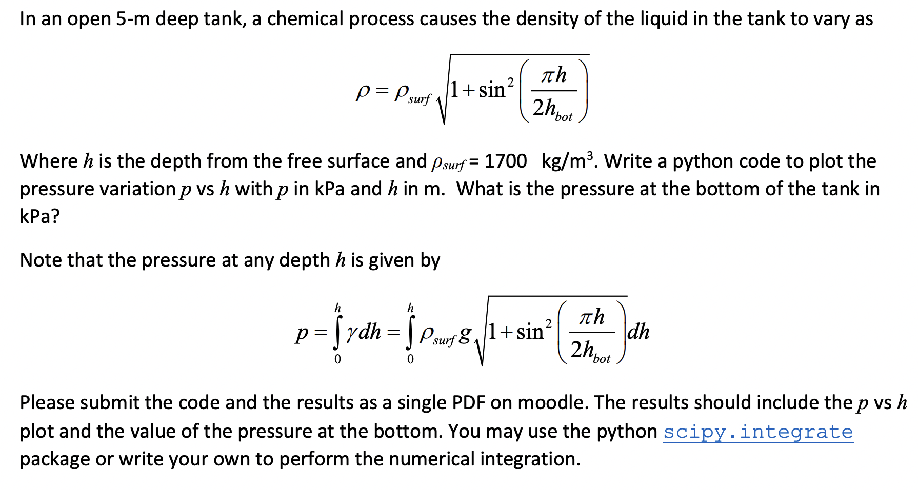 Solved ρ=ρsurf 1+sin2(2hbotπh) Where h is the depth from the | Chegg.com