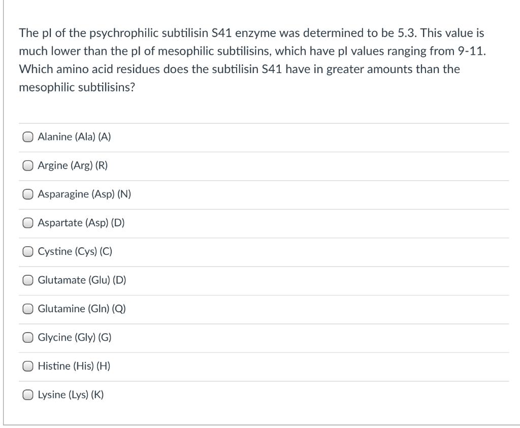 Solved Following purification of the subtilisin S41 enzyme, | Chegg.com