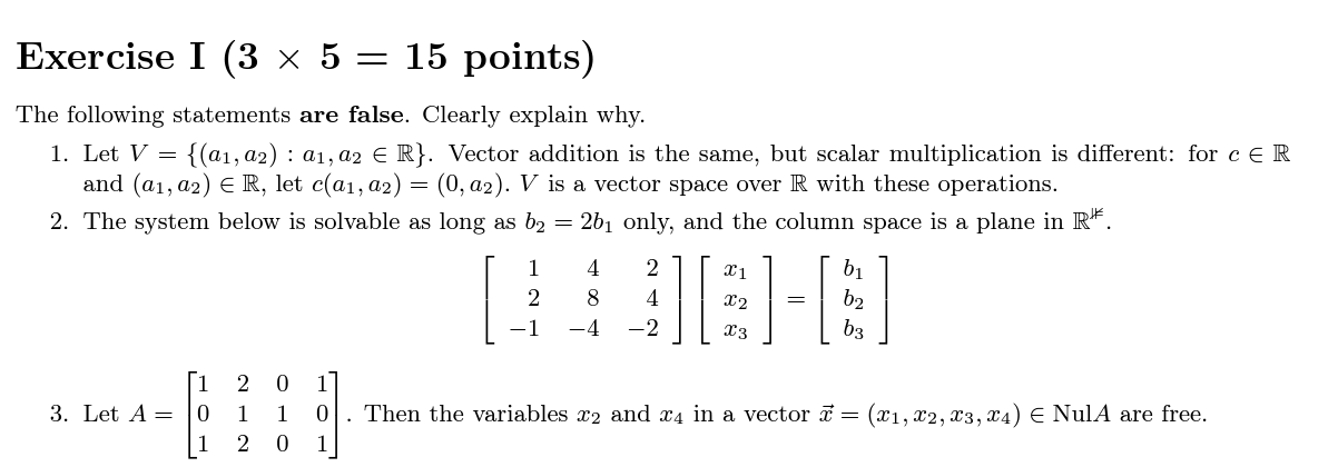 Solved Exercise I (3×5=15 points ) The following statements | Chegg.com