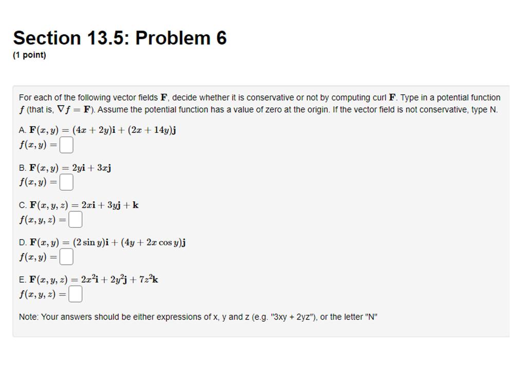 Solved Section 13.5: Problem 6 (1 point) For each of the | Chegg.com