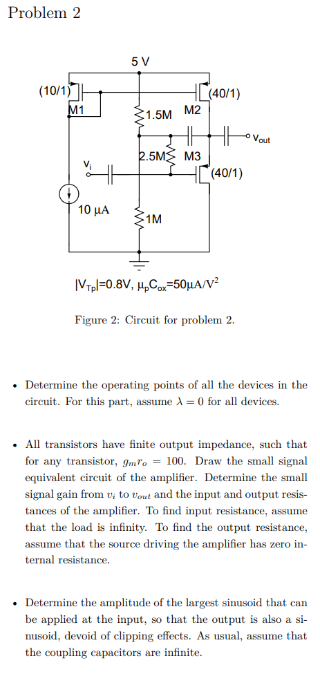 Solved ∣VTp∣=0.8 V,μpCox=50μA/V2 Figure 2: Circuit for | Chegg.com