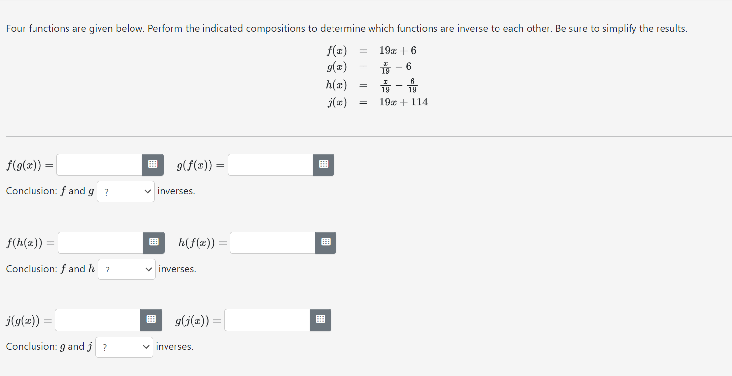 Solved Four functions are given below. Perform the indicated | Chegg.com