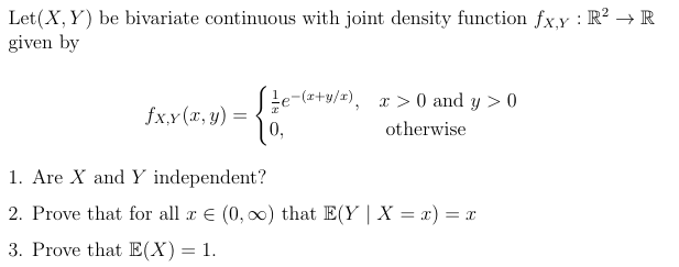Solved Let(X,Y) be bivariate continuous with joint density | Chegg.com