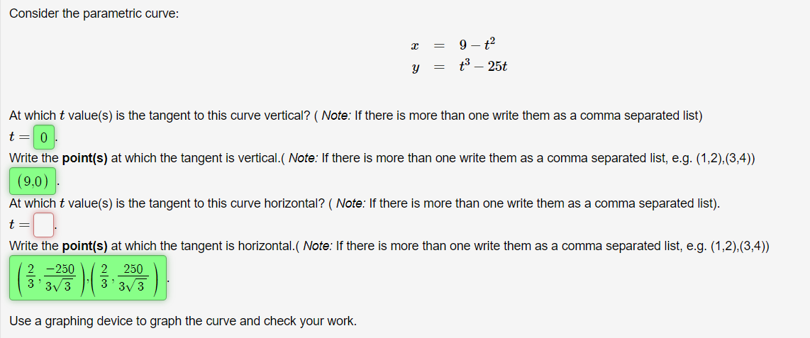 Solved Consider the parametric curve: 2 9- +2 y 13 – 250 At | Chegg.com