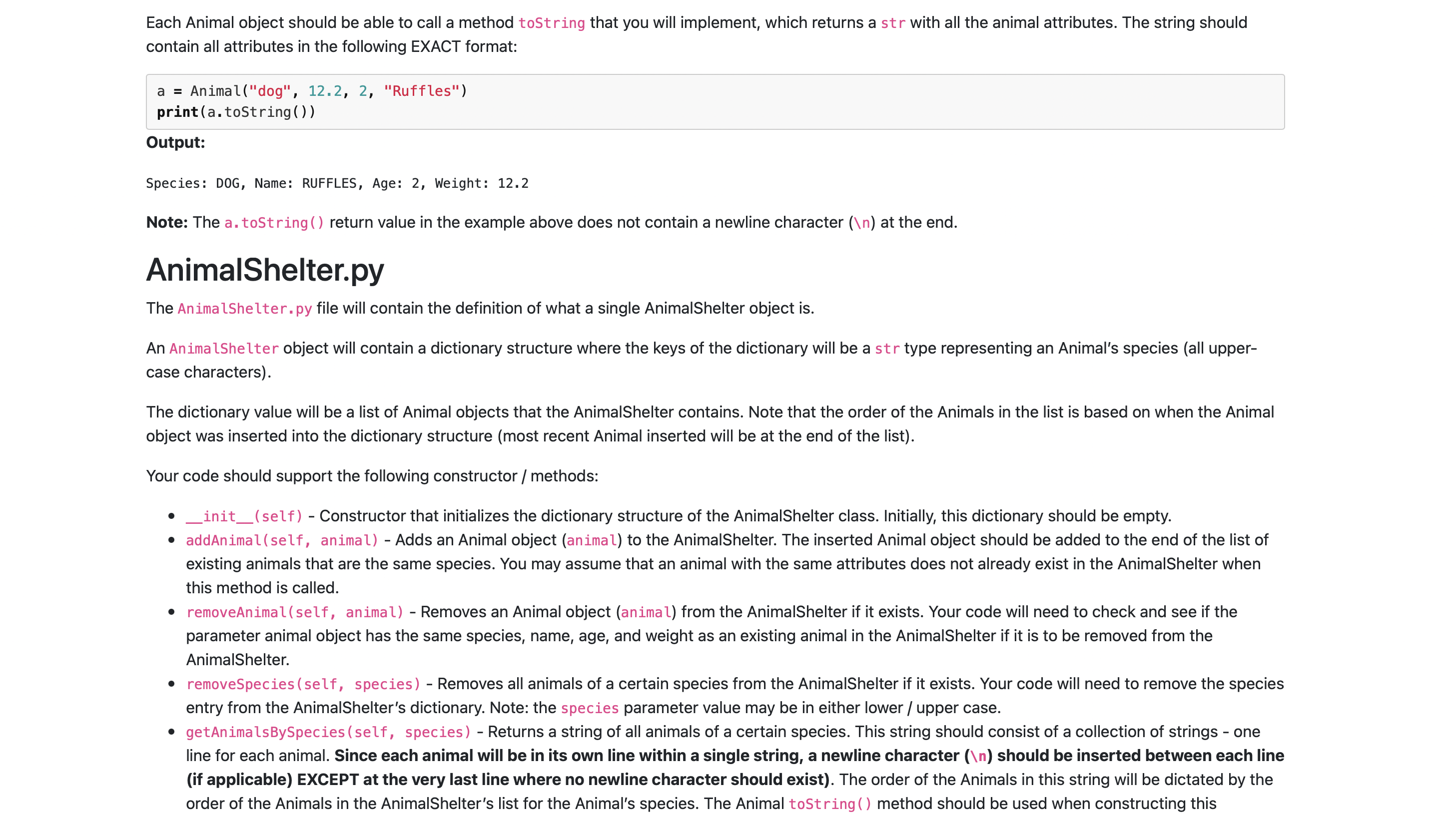 Solved \r\ndef__init__(self, species: str = None, weight: | Chegg.com