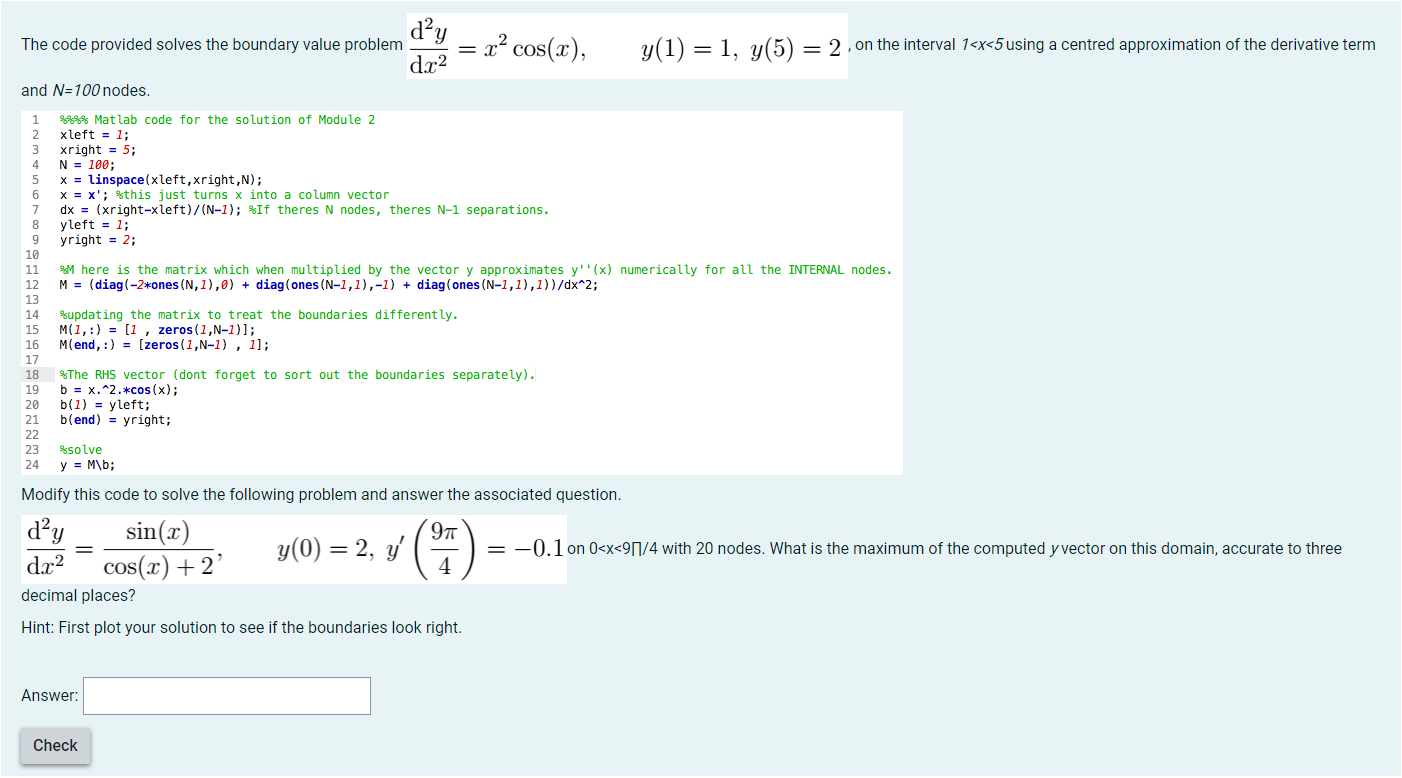 Solved day The code provided solves the boundary value | Chegg.com