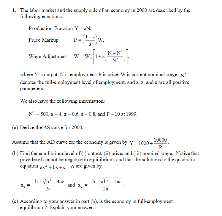 Solved 1. The labor market and the supply side of an economy | Chegg.com