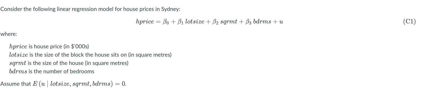 Solved Consider the following linear regression model for | Chegg.com