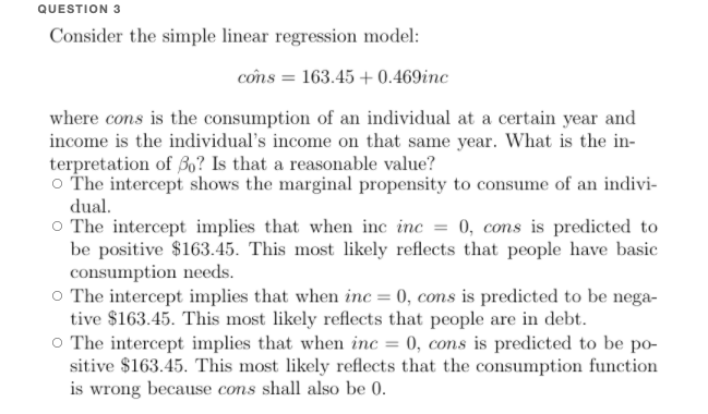 Solved QUESTION 3 Consider the simple linear regression | Chegg.com