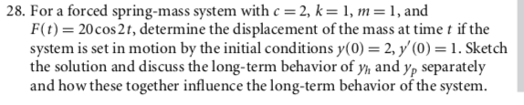Solved 28. For a forced spring-mass system with c = 2, k = | Chegg.com