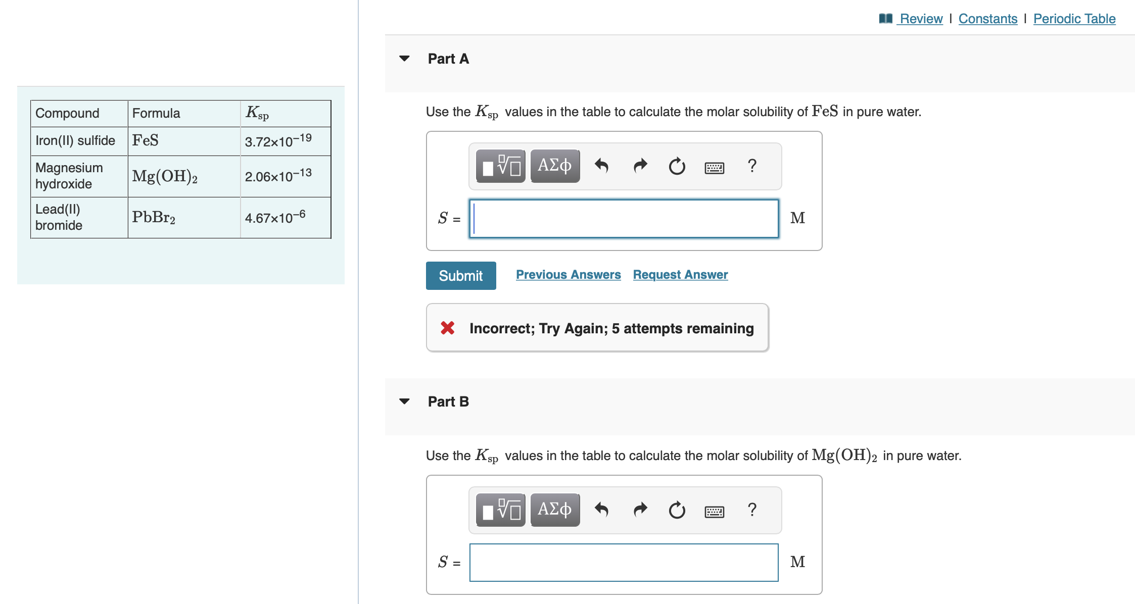 Solved Use the Ksp values in the table to calculate the | Chegg.com
