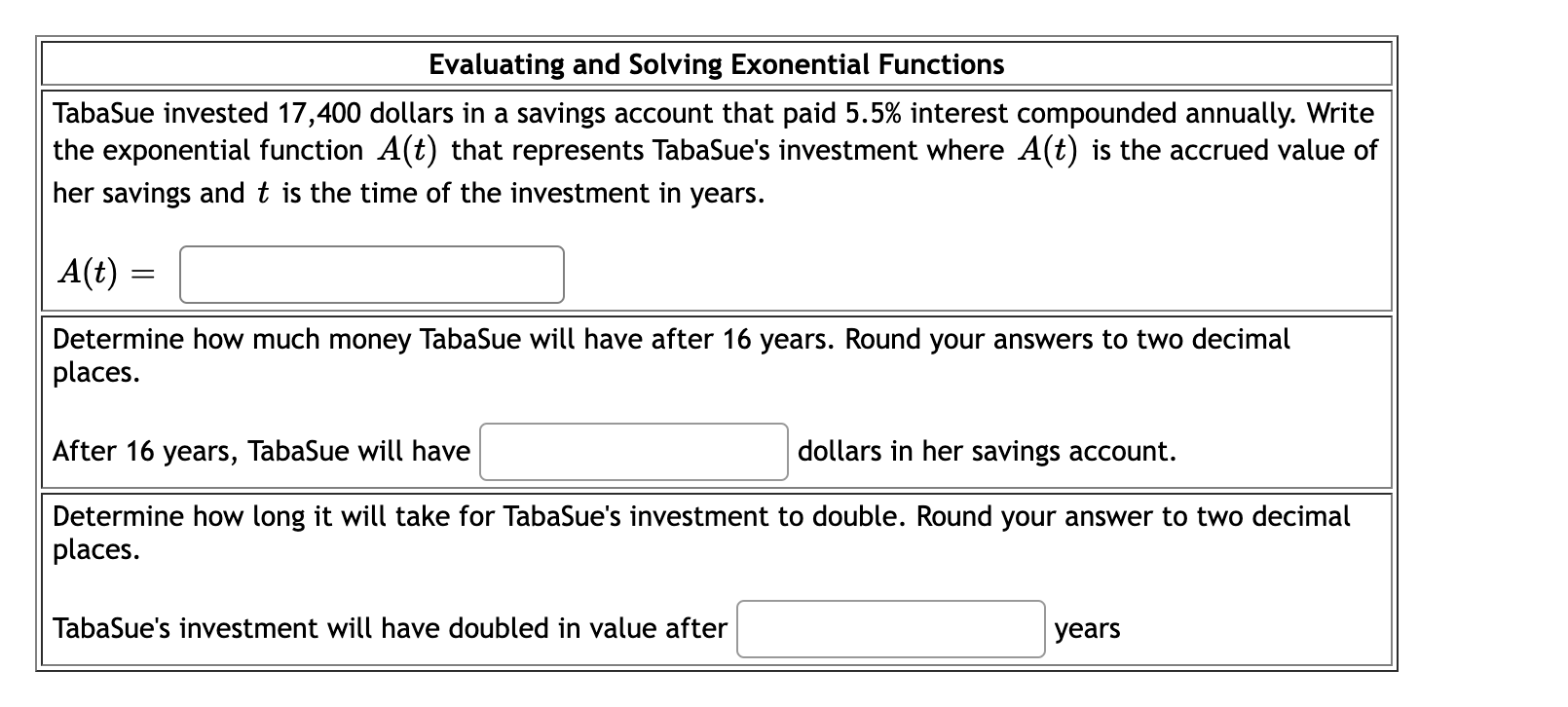 Solved Evaluating and Solving Exonential Functions TabaSue | Chegg.com