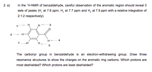 Solved 2. a) In the 'H-NMR of benzaldehyde, careful | Chegg.com